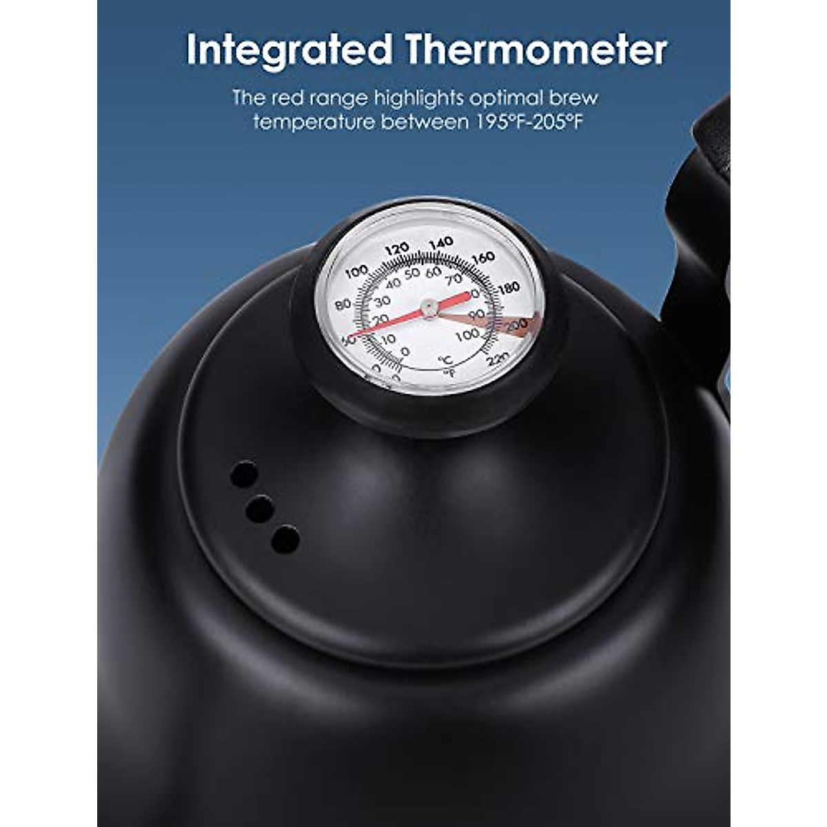 Chefbar Tea Kettle with Thermometer for Stove Top Gooseneck Kettle, Pour Over Coffee Kettle, Tea Pot Stovetop Teapot, Hot Water Heater Boiler for Camping, Home & Kitchen, Matte Black - 28oz