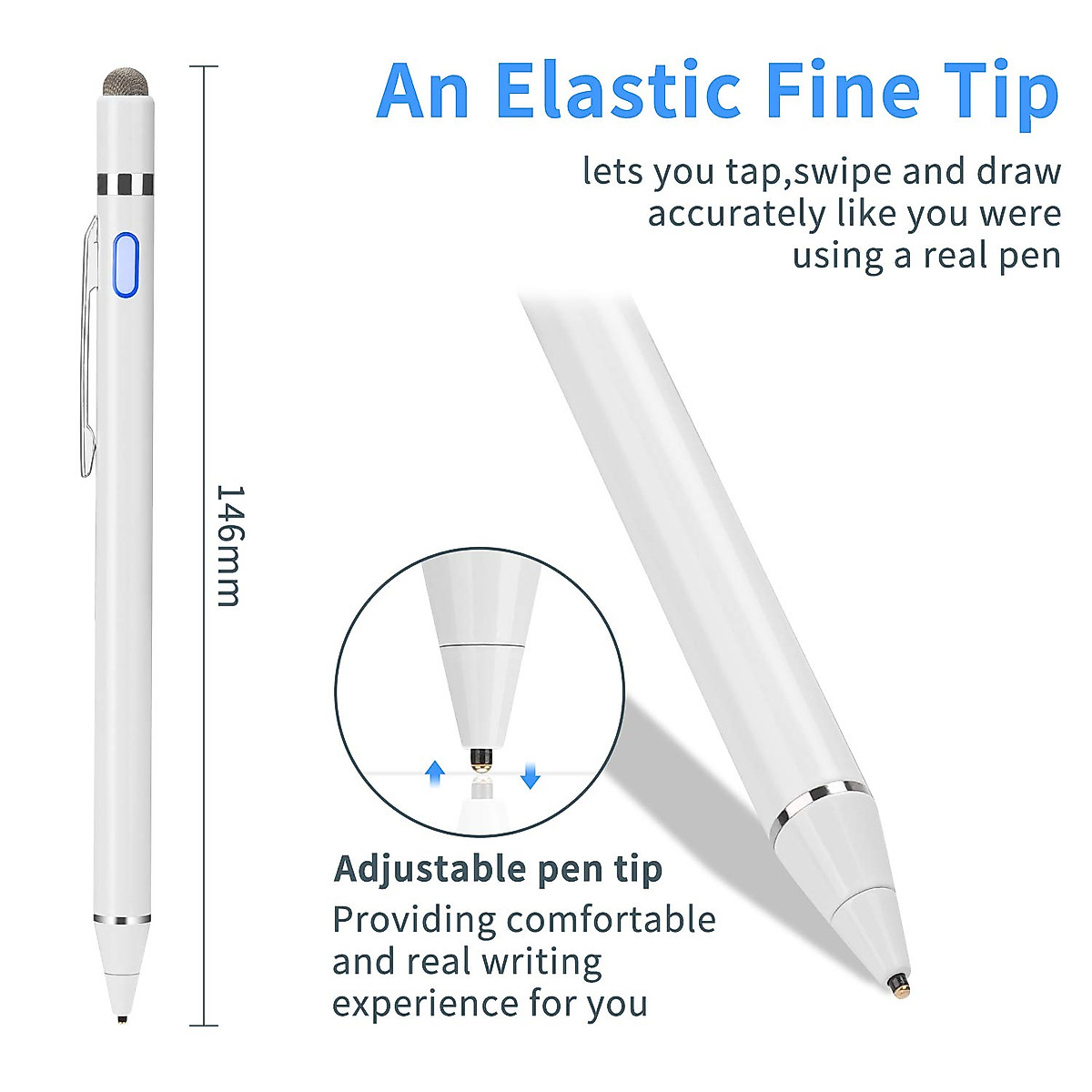 Evach Active Stylus Digital Pen with Ultra Fine Tip Stylus for iPad iPhone Samsung Tablets, Compatible with Apple Pen,Stylus Pen for iPad Pro, White