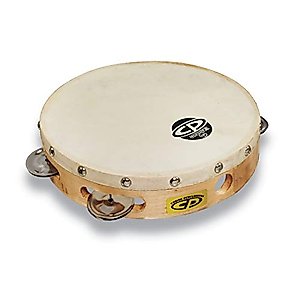 CP378 8" Wood Tambourine, Headed, Single Row Jingles
