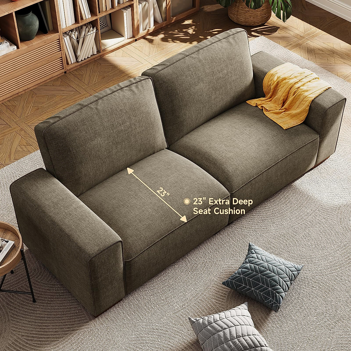 ONBRILL 90 Inch Oversized Couch, 23 Inch Extra Deep Seat Couch with Wide Arms, Modern Chenille Sofa, Easy Assembly, Comfy Couches for Living Room, Office, Apartment, Brown