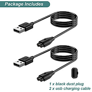 Kissmart Charger for Garmin Instinct, Instinct 2, Instinct 2S, Instinct 2X, Replacement Charging Cable Cord Plus a Black Silicone Charger Port Protector Anti Dust Plug (2 Pack)