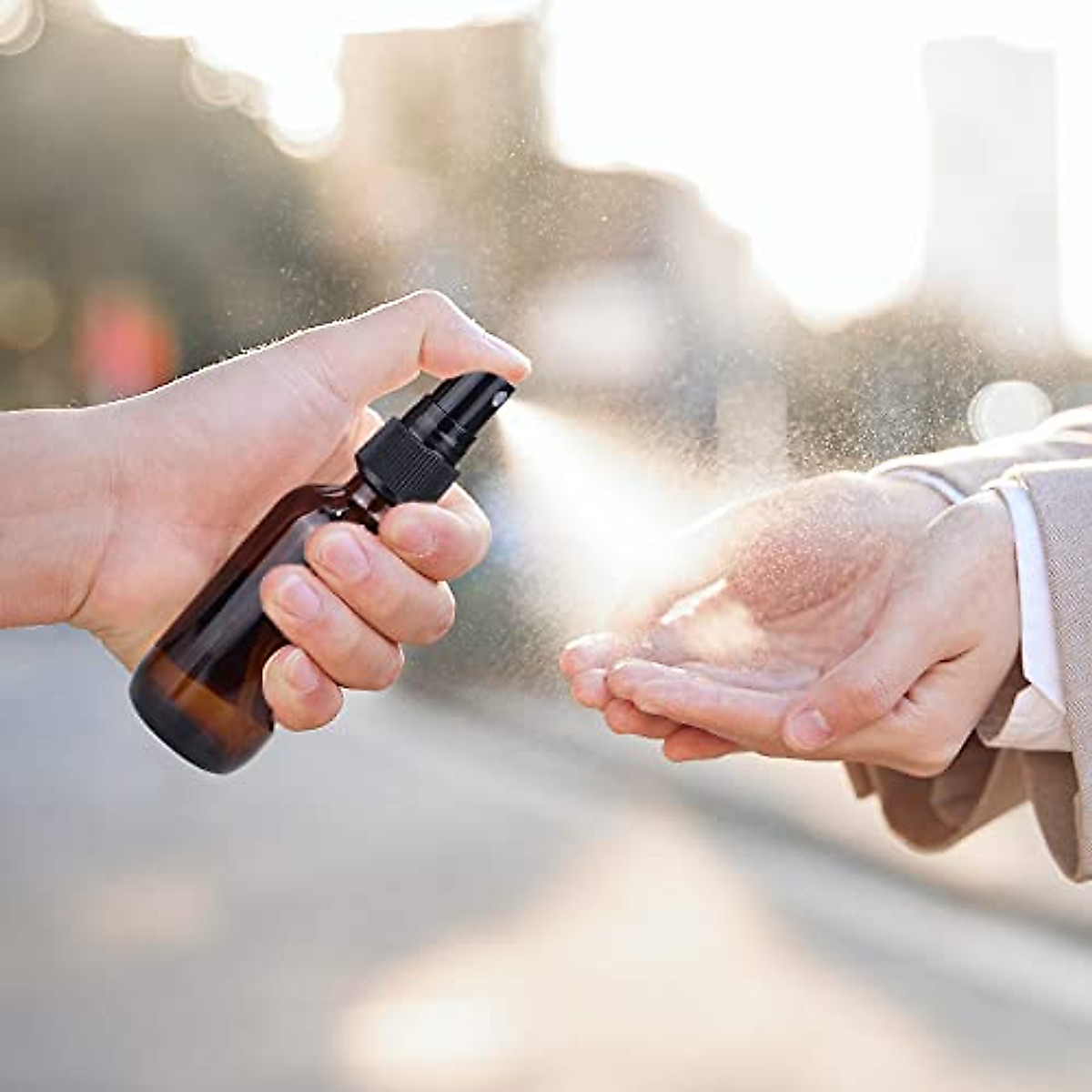 Wedama Spray Bottle, 2oz Fine Mist Glass Spray Bottle, Little Refillable Liquid Containers for Watering Flowers Cleaning(16 Pack, Amber)