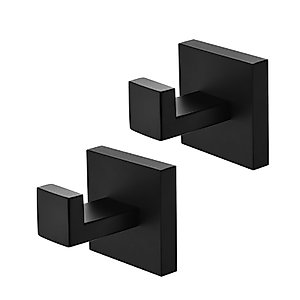 Durafe Towel Hooks for Bathrooms,Matte Black Robe Towel Hooks Wall Mounted 304 Stainless Steel for Bath Coat Shower Kitchen Heavy Duty Wall Hooks 2 Pack
