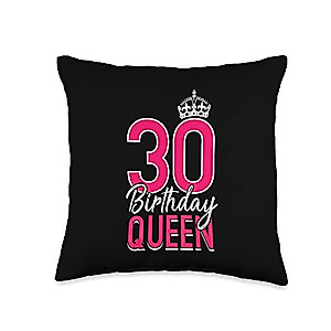 Cute Crown Motifs 30. Birthday Girl Women 30 Years 30th Birthday Girl Woman Cute Queen 30 Years Old Crown Bday Throw Pillow, 16x16, Multicolor