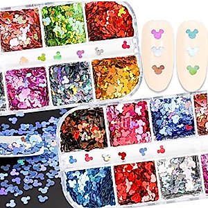 12 Grid Nail Set Cartoon Shape Mixed Glitter Flakes 3D Sequin Glitter Decoration