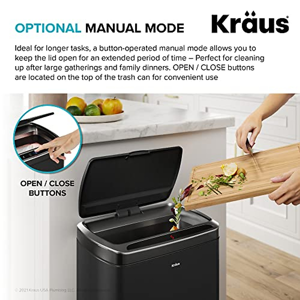 Kraus KTCS-10MB GarbagePro Rectangular 13 Gallon Hands-Free Motion Sensor Trash Can Battery Operated in Matte Black Finish with SoftShut Touchless Lid
