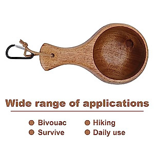 Homepatche Wooden Camping Cup,220ml Nordic Style Lightweight Handmade Wood Camp Mug with Hanging Rope and Carabiner,Portable Traditional Wood Mug Durable for Camping and Bushcraft
