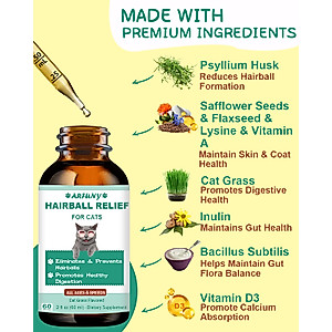 Cat Hairball Control | Hairball Cat Treats for Skin & Coat, Digestion, Nutrient Absorption | Fur Ball Remedy for Cats with Natural Ingredients & Vitamins | Cat Hairball Treatment | Cat Grass Flavor