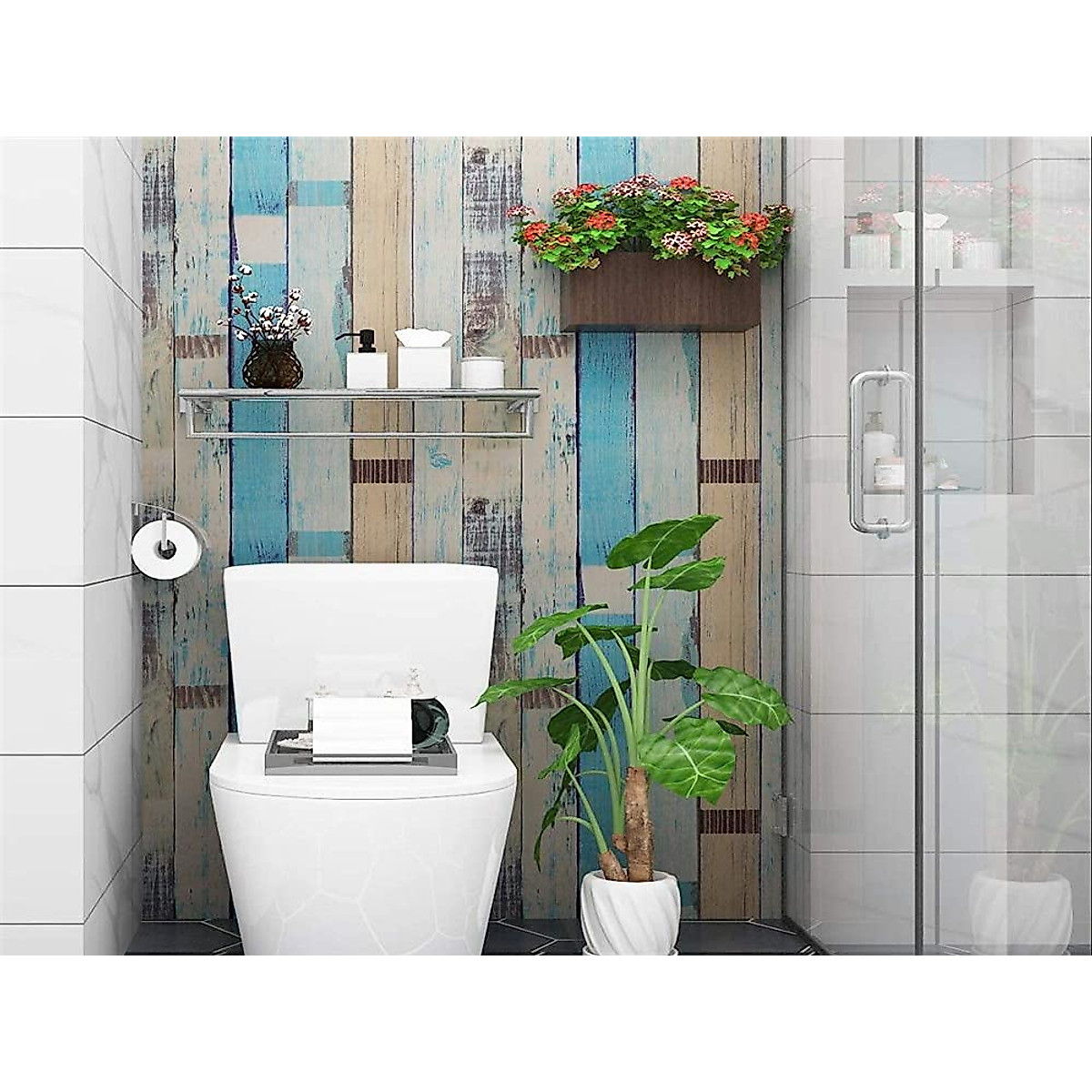 HOYOYO 17.8 x 118 Inches Self-Adhesive Liner Paper, Removable Shelf Liner Wall Stickers Dresser Drawer Peel Stick Kitchen Home Decor, Colorful Wood Grain