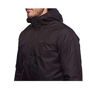 Tommy Hilfiger Men's Lightweight Breathable Waterproof Hooded Jacket, Black, Large