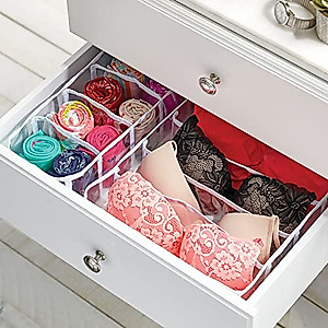 mDesign Rectangular Plastic Dresser Drawer Divider and Closet Storage Organizers for Lingerie, Bras, Socks, Underwear, Tights, Leggings, Scarves, Ties, Set of 3 - Clear/White