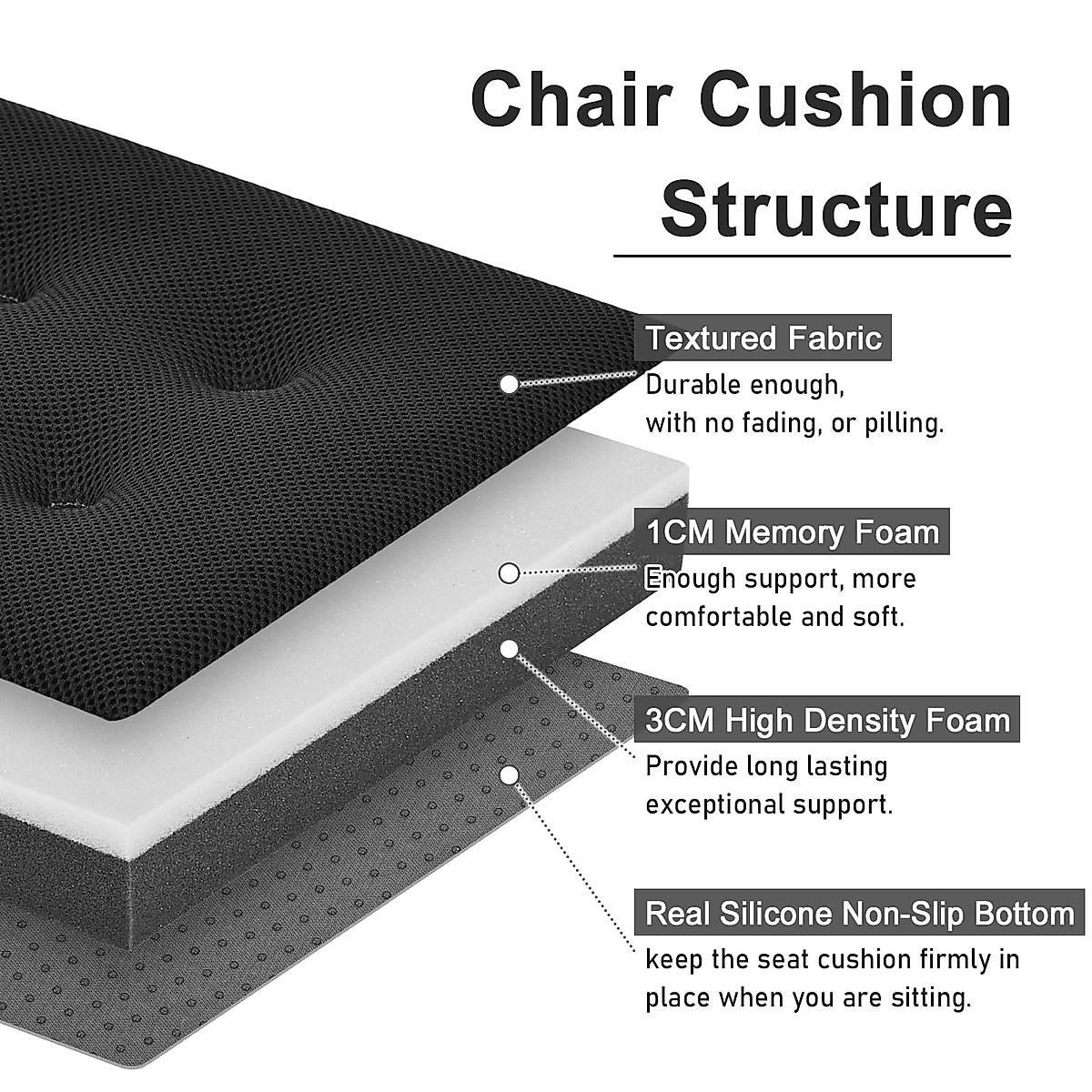 baibu 12 Inches Square Stool Cushions with Ties for Bar Stool, Breathable Square Chair Pads Seat Cushions with Non-Slip Bottom - One Pad Only (12", Black)