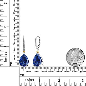 Gem Stone King 925 Sterling Silver and 10K Yellow Gold 16X12MM Pear Shape Gemstone Birthstone and White Moissanite Teardrop Drop Dangle Earrings For Women
