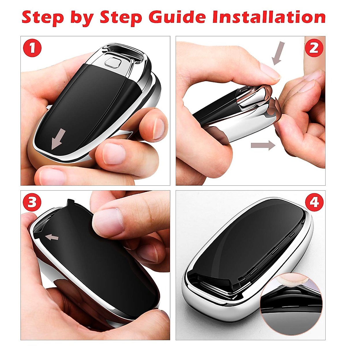Tukellen for Audi Key Fob Cover Case,Premium Soft TPU 360 Degree Full Protection Key Shell Key Case Compatible with Audi R8 Q5 Q7 S3 S4 S5 S6 S7 S8 SQ5 RS5 RS7 A4 A5 A6 A7 A8 Keyless Entry (Silver)