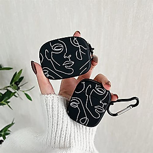 Compatible with Apple Airpods Pro Earphone Case for Pro 2 Art Abstract Line Face Design Headphone Case Cute Silicone Charging Box with Keychain for Airpods Pro/Pro2 - Black