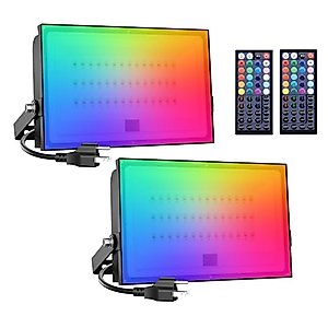 Onforu 2 Pack 500W Equiv LED RGB Flood Lights, 50W Dimmable Million Color Changing Floodlight with Remote, Waterproof Outdoor Indoor DIY Stage Uplights for Christmas Landscape Party Wall Wash Birthday