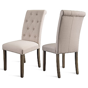 DEINPPA Aristocratic Style Dining Chair Set with Solid Wood and Linen Tufted for Dining Room. (Beige, Set of 4)