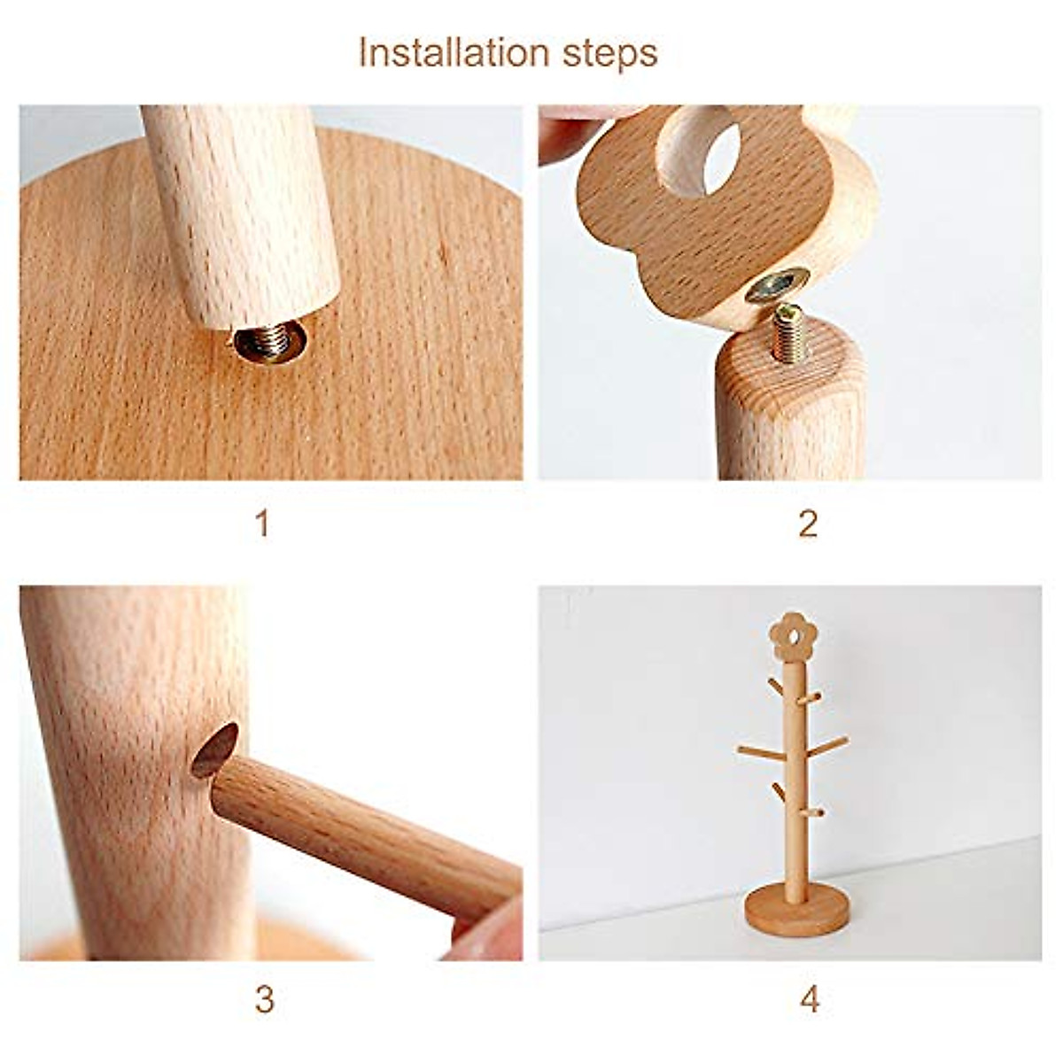 Panow Soild Wood Countertop Mug Tree, Drying Storage Rack Holder, Cups Stand with 6 Hooks, Coffee Counter Bar Accessory, Kitchen Organizer