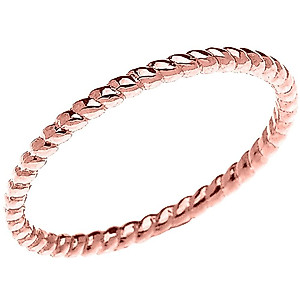 10K Rose Gold Dainty Stackable Rope Cable Design Slender Band Ring - Size 7-1/2
