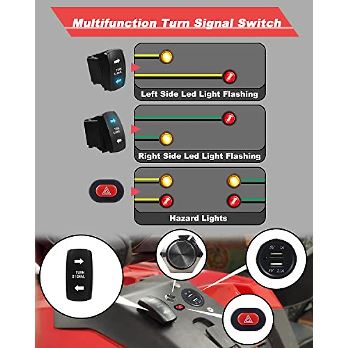 NTHREEAUTO Universal ATV UTV Street Legal Kits, Side-by-Side Turn Signals Kit, Rocker Switch, USB Car Charger, Horn, Hazard Lights Compatible with Polaris Ranger Yamaha Grizzly Honda FourTrax Can-Am