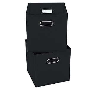 NieEnjoy Black Fabric Storage Bins Cubes ,Foldable Storage Cubes Bins Organizer Baskets with Dual Handles for Home Container Set of 2,(Black)