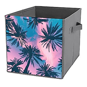 Hawaii Plum Trees Foldable Storage Bins Printd Fabric Cube Baskets Boxes with Handles for Clothes Toys, 11x11x11