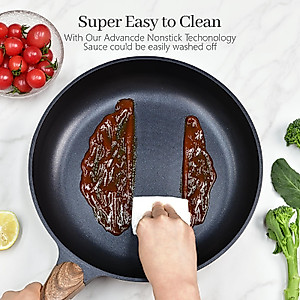 MOJIRE Frying Pan Set Nonstick with Lids, 3-Piece 8inch 10 inch 11inch Non Stick Skillet with 2-Piece Lids, PFOA Flat Cookware, Gas Induction Stovetops Compatible