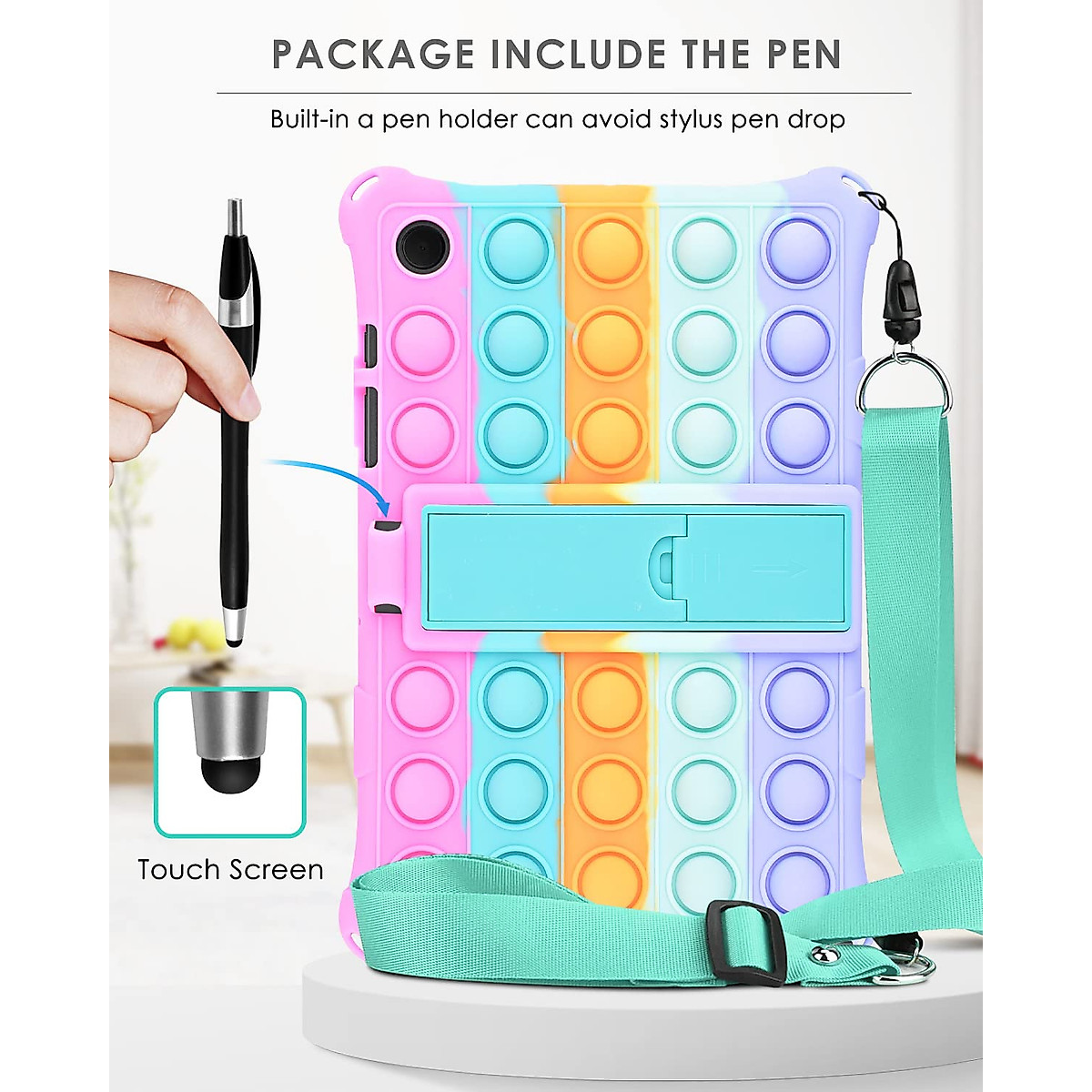 DETUOSI Silicone Case for Samsung Galaxy Tab A8 10.5 inch 2022 Release, Galaxy Tab A8 10.5 Protective Case with Strap & Stylus Pen, Lightweight Slim Cover for SM-X200/X205, Dazzling Pink