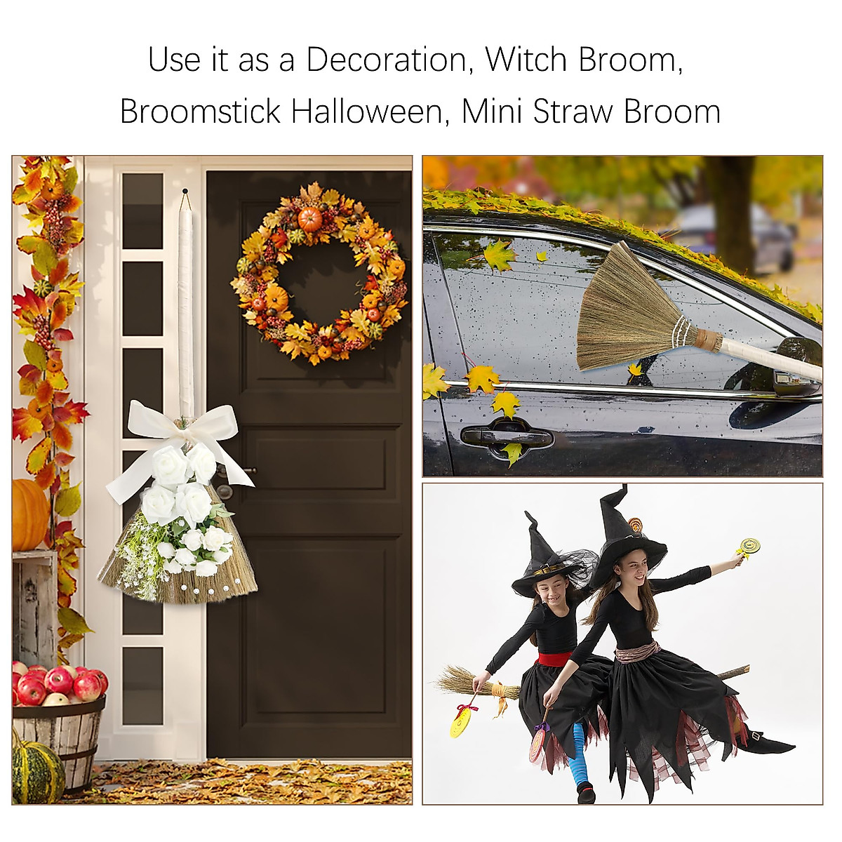 Wedding Broom for Jumping Ceremony, Jumping The Broom for Wedding, Decorative Broom DIY with Ribbons Artificial Pearl Roses