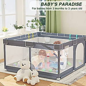 LEHOM Baby Playpen for Toddler, Play Yard for Baby,Large Playpen for Babies and Toddlers,Safety Baby PlayPen,Baby Fence Play Area with Breathable Mesh (Gray, 50x50")