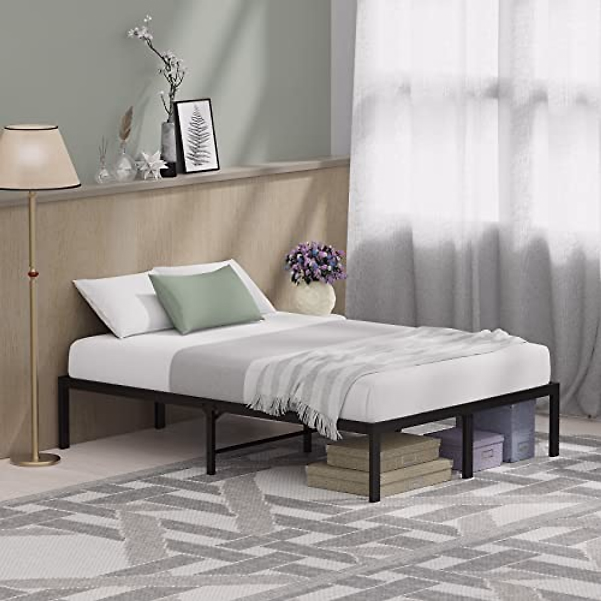 Musen Full Bed Frame, 14 Inch Platform with Storage, Heavy Duty Steel Metal Bed Frame No Box Spring Needed, Noise Free, Anti-Slip, Easy Assembly (Max Load: 1200lb)