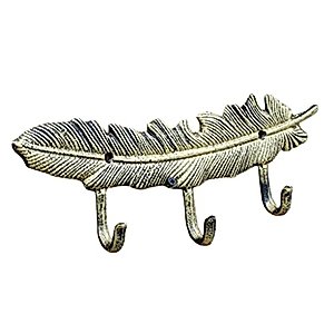 Tbkoly Cast Iron Feather Hook Wall Hook Garden Vintage Decoration Grocery Hook Key Hanger Coat Hook (Color : Bronze, Size : 31.5 * 12.5cm)