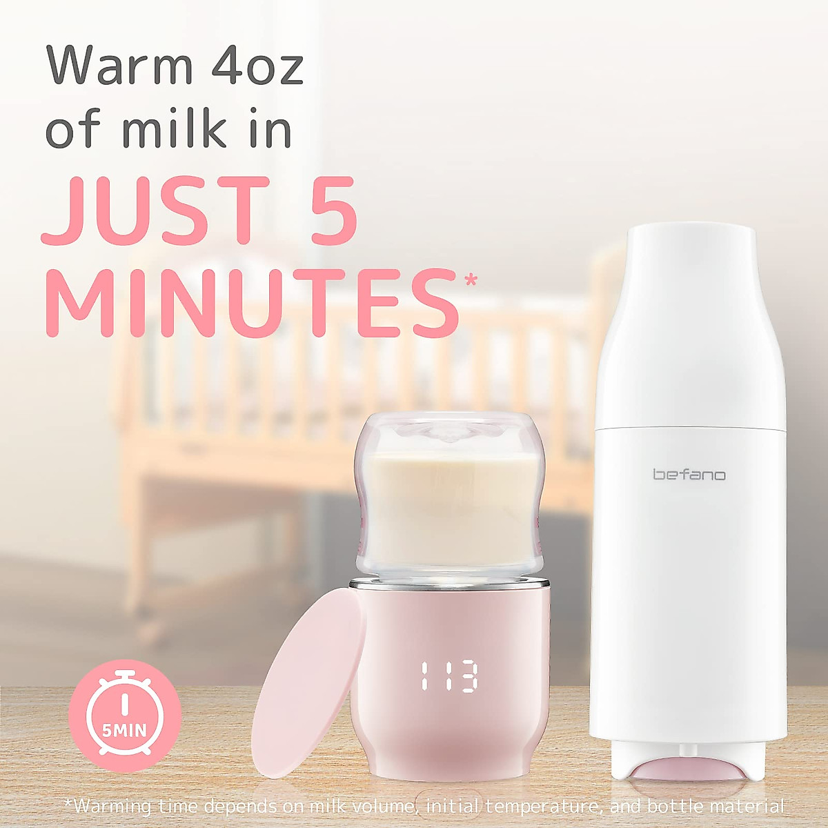 Befano Travel Bottle Warmer with Formula Dispenser, Leak-Proof Portable Bottle Warmer for Breastmilk and Formula. On The Go Baby Milk Warmer Set, Precise Instant Temperature Display, BPA Free - Pink