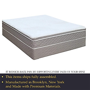 Mattress Solution Medium Plush Eurotop Pillowtop Innerspring Mattress and 8" Metal Boxspring/Foundation Set, with Frame, Queen Size, White and gold