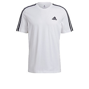 adidas Men's Essentials 3-stripes Tee, White/Black, Small