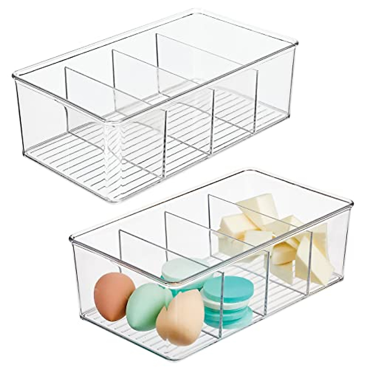 mDesign Plastic Bathroom Storage Organizer Bin with 4 Divided Sections - Holder for Soap, Body Wash, Shampoo, Lotion, Conditioner, Hand Towels, Brushes, Mouthwash - Ligne Collection, 2 Pack - Clear