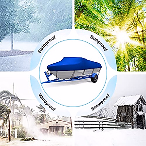 Vigorvan Heavy Duty Marine Grade Boat Cover, 12'-14' Trailerable, Fits V-Hull, Tri-Hull, Fishing, Runabout, Bass, Ski Boats, Waterproof, Anti-UV & Windproof, Blue