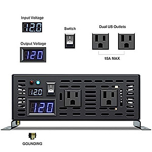 WZRELB 1500W 12V 120V Pure Sine Wave Solar Power Inverter with Remote Control Switch