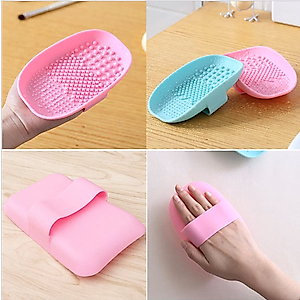AHPIPIL Silicon Makeup Brush Cleaning Mat Makeup Brush Cleaner Pad Cosmetic Brush Cleaning Mat Portable Washing Tool Scrubber For Removing Makeup (Pink) (Pink)