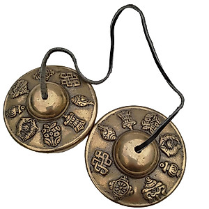 WingPower Tibetan Handmade Yoga Meditation Om Tingsha Bell Chimes Cymbal Set (2.6", 8 Lucky Symbols) Buddhist Bell - Yoga/Spiritual/Buddhist/Chimes/Hand percussion instrument/Home Decor Gift Set