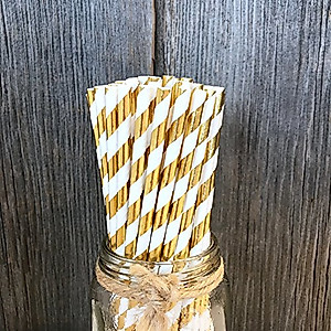 Gold Foil Paper Straws - Striped - Valentine - Wedding Party Supply - 7.75 Inches - 100 Pack - Outside the Box Papers Brand
