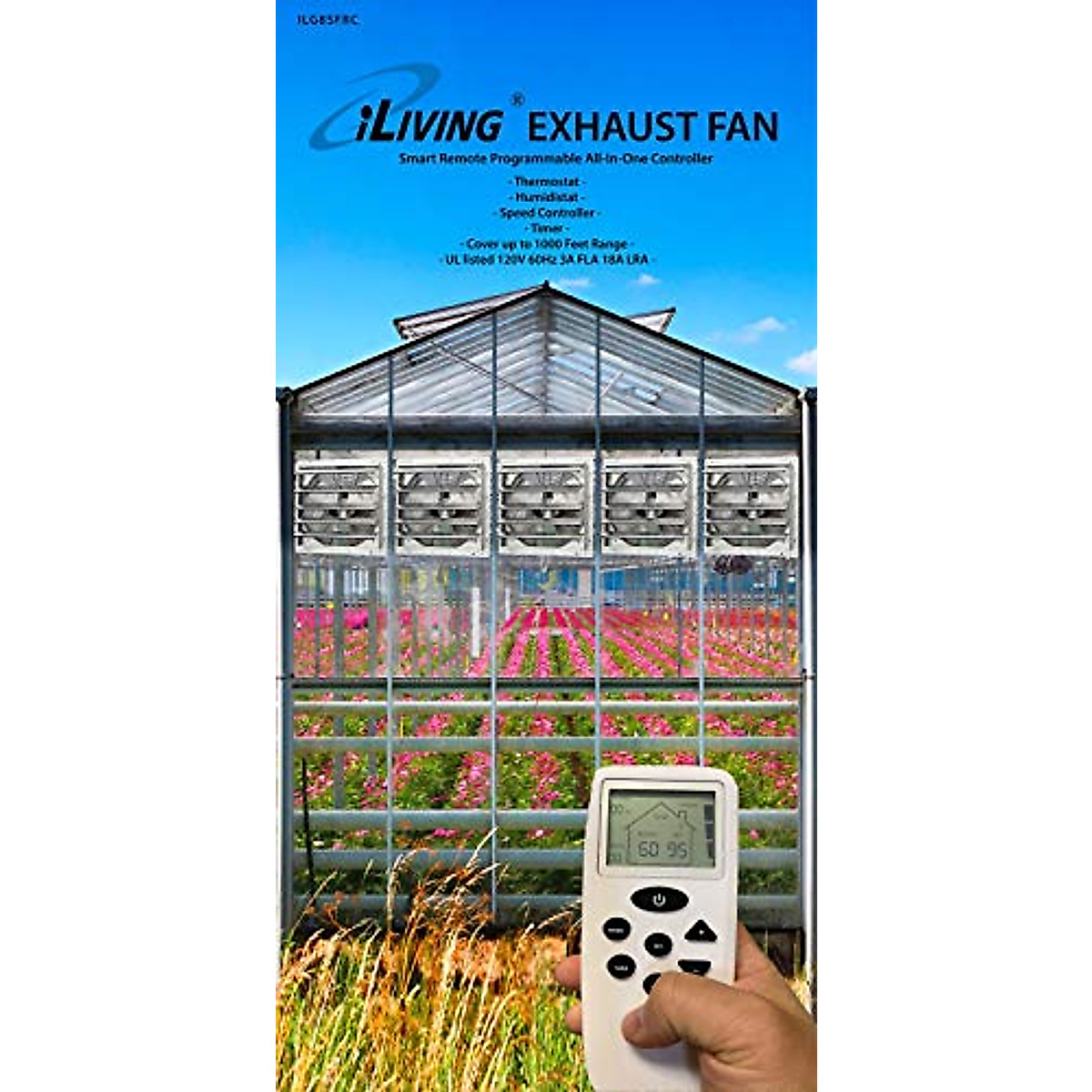 iLiving 12" Shutter Exhaust Fan with Wireless Smart Remote Controlled Thermostat and Humidity, Variable Speed Wall Mounted Attic Vent Fan, Chicken Coop Ventilation, 960 CFM, 1400 SQF Coverage Area