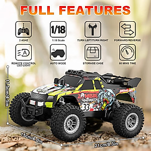 Remote Control Car for Boys & Girls, All Terrain & Off-Road Monster Truck with Flash LED,2 Rechargeable Batteries for 80 Mins Play,2.4GHz, Perfect Birthday