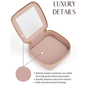 Small Makeup Bag for Purse Mini Cosmetic Bag Clear Pink Square Pouch for School Cute Leather Make Up Case Travel Organizer for Backpack Tiny Toiletry Bag with Zipper for Car Essentials Women Girls