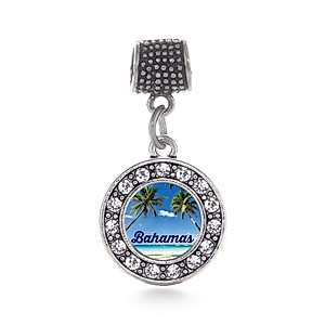 Inspired Silver - Bahamas Memory Charm for Women - Silver Circle Charm for Bracelet with Cubic Zirconia Jewelry