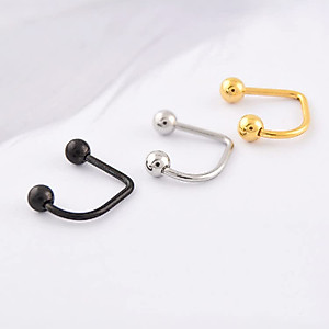 Mansheng 16G Stainless Steel Lip Monroe Medusa Hoop Rings C-Shaped Piercing Ball Lippy Loop Labret Lip Rings Piercing Jewelry for Women Men-Silver&Black