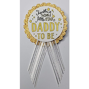 Mommy to Be & Daddy to Be Pin Twinkle Little Star Baby Shower Pin for parents to wear, White & Gold, It's a Girl, It's a Boy Baby Sprinkle