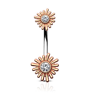 COCHARM Sun Rook Earrings 16g 18K Rose Gold Sun Piercing Jewelry 6mm Rook Barbell 6mm Short Rook Bar Cute Daith Earring Daith Rook Piercing