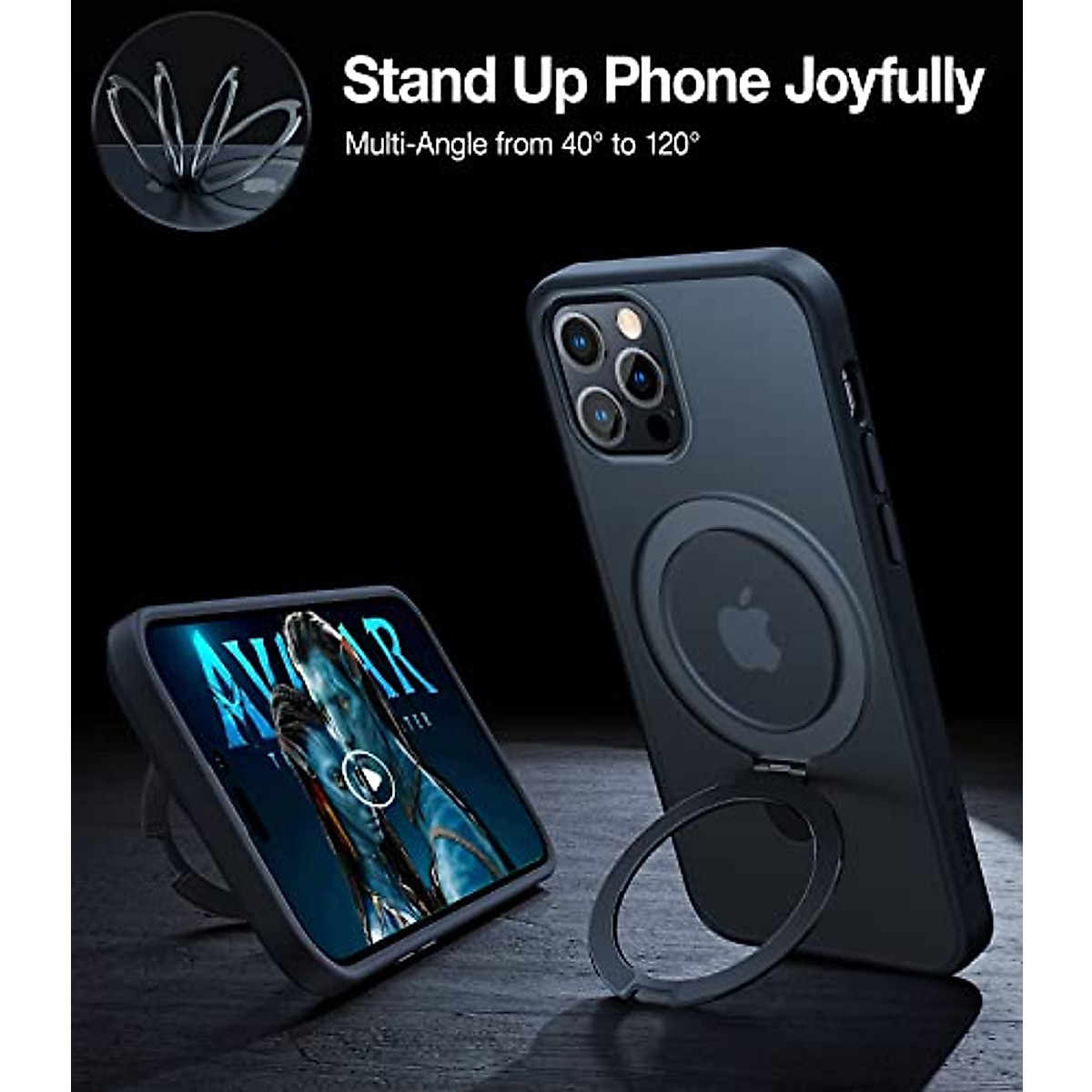 TORRAS Magnetic UPRO Ostand Designed for iPhone 12 Case & iPhone 12 Pro Case, Compatible with Magsafe Ring Stand, Military Grade Drop Protection, Shockproof Hard Translucent Slim 12 Phone Case, Black