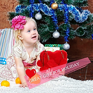 Saintrygo 2 Pcs Valentines Day Furry Purse Heart Shaped Purse Women Soft Fluffy Faux Fur Handbag Gift for Christmas(Red, Black)